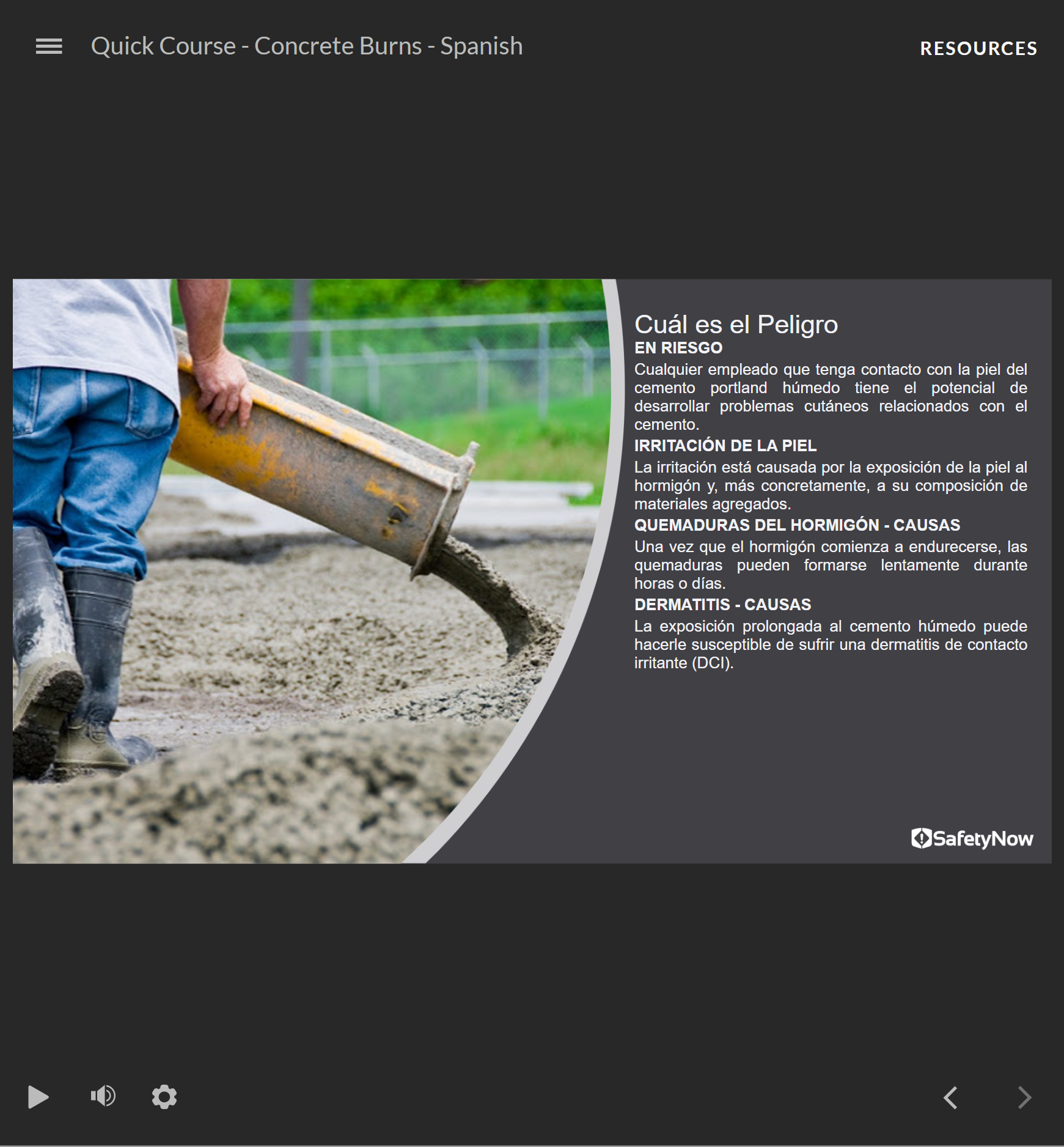 Concrete Burns – Quick Course (Spanish) - SafetyNow