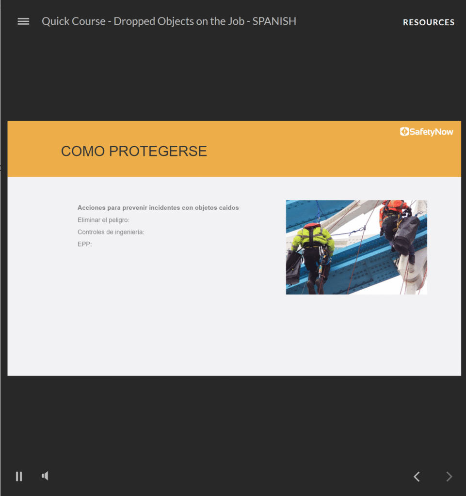 Dropped Objects on the Job – Quick Course (Spanish) - SafetyNow